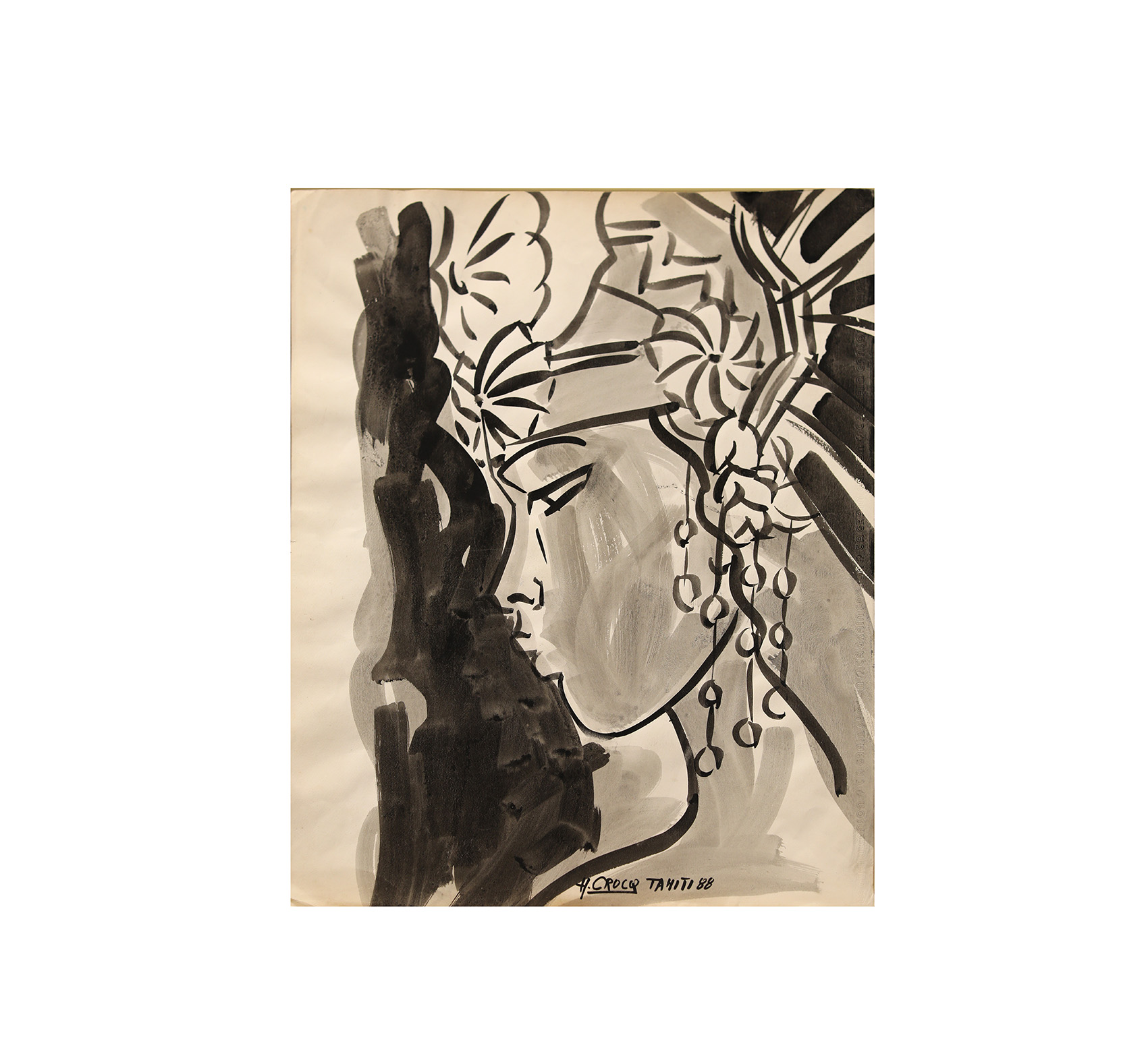 Henri CROCQ - Aquarelle sur papier signée et datée 1988 à Tahiti ...